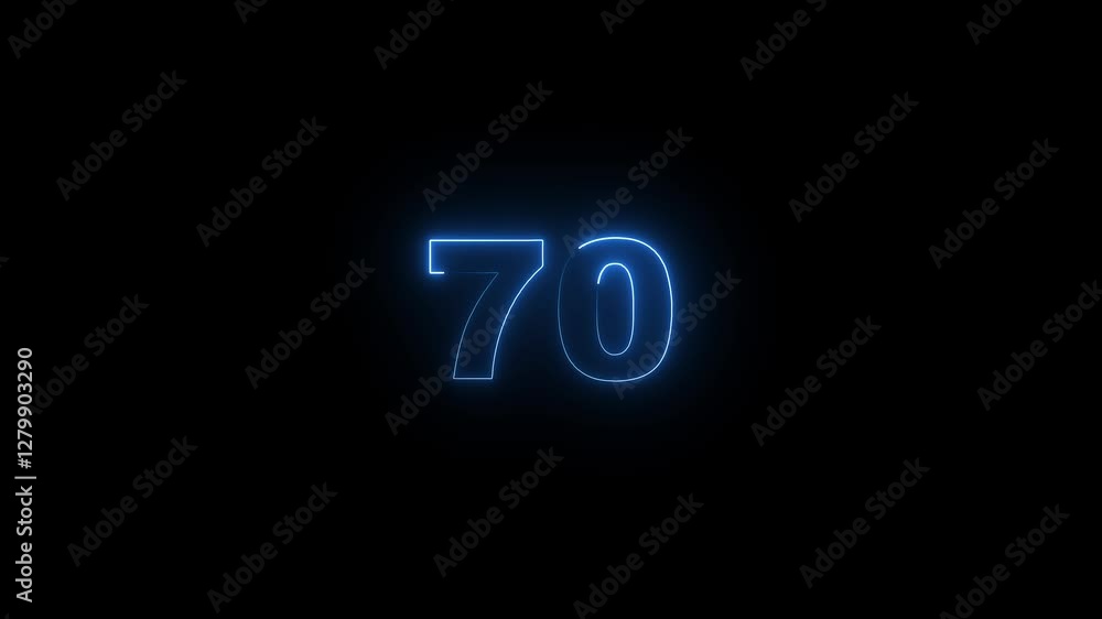 neon glowing text 70 number countdown icon on black background 4k ...
