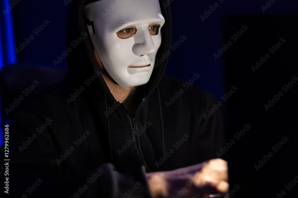 Poster White criminal anonymous mask installing coding password encryption by programming hack ...