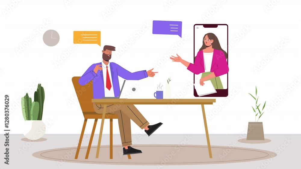 Flat style scene animation illustrating a job interview, with ...