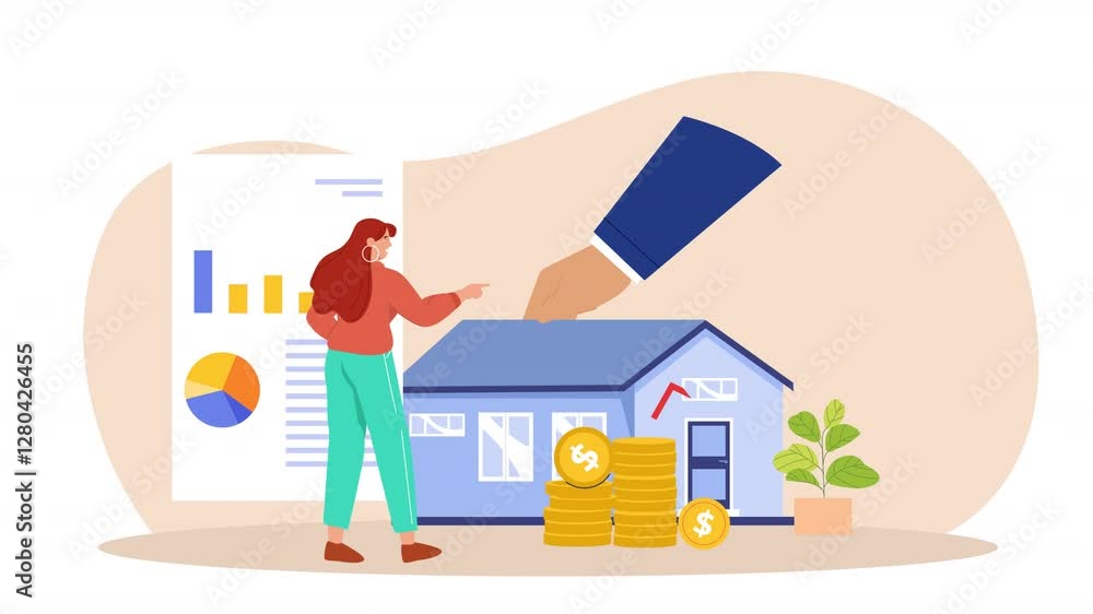 Flat scene animation showing the construction and development of ...