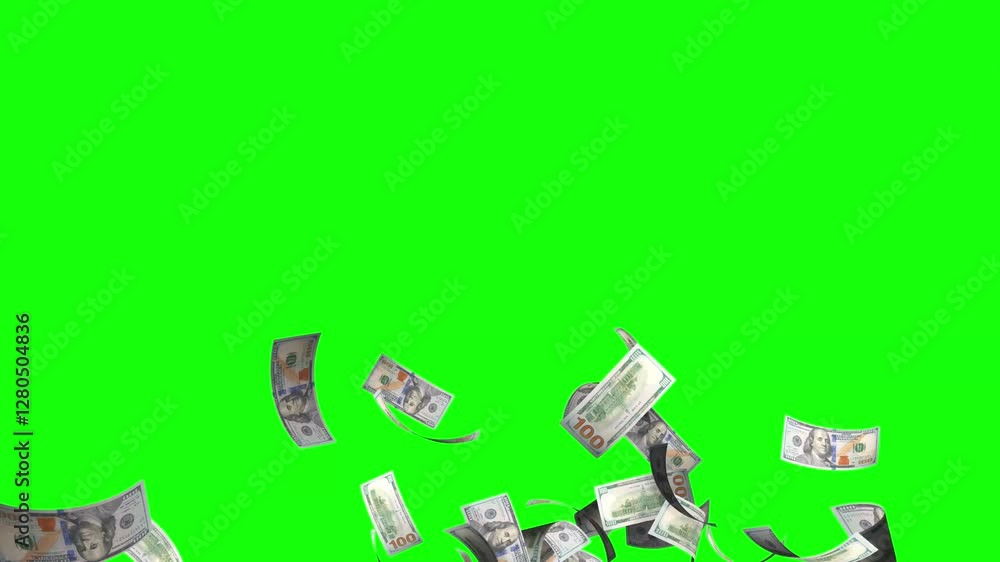 Money explosion and rain overlay kit $ 100 dollar bill isolated green ...