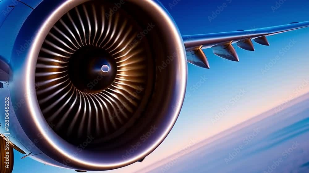 jet engine turbine and Airplane Jet Engine in Flight Powerful Turbine ...