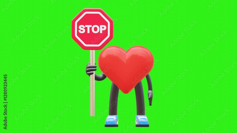 Love Heart Character Holding Stop Sign Suitable For Traffic Rules And ...