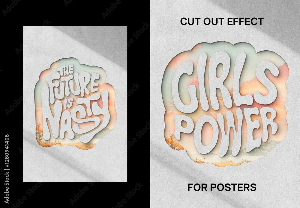 Cut Poster Text & Logo Effect Mockup Stock Template | Adobe Stock