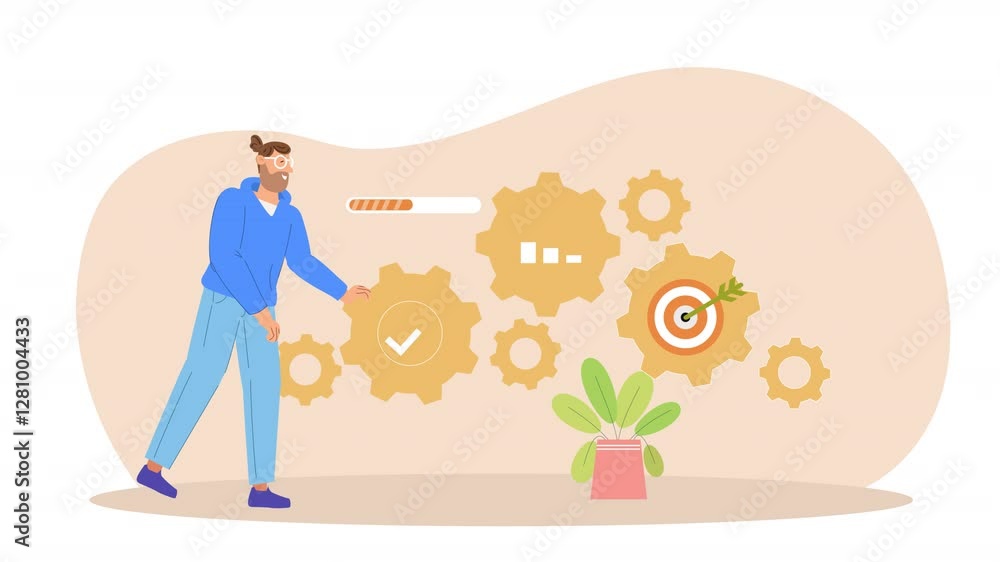 Vector character scene animation illustrating the work process ...