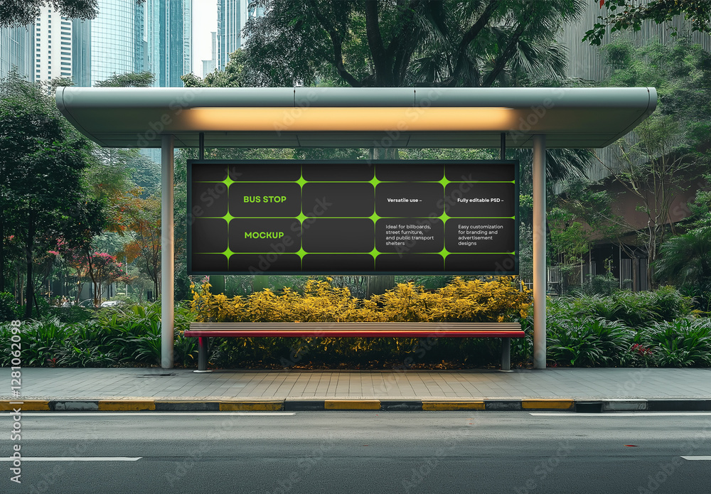 Bus Stop Mockup with Realistic Urban Advertising Display, High-Quality ...