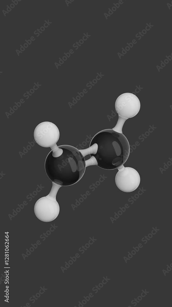 Molecule: Ethene. Chemical Structure Model: Ball and stick. Molecular ...