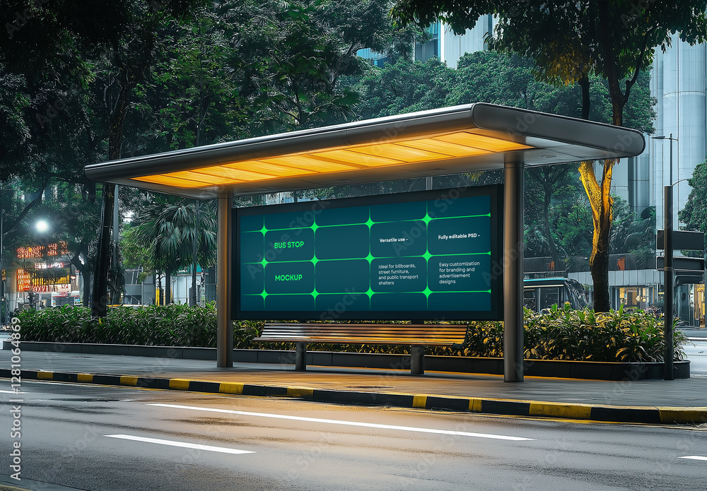 Bus Stop Mockup with Realistic Urban Advertising Display, High-Quality ...