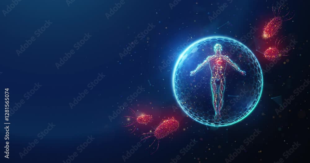 Animated Shield Barrier Protect Human Body Made of Neon Glowing ...