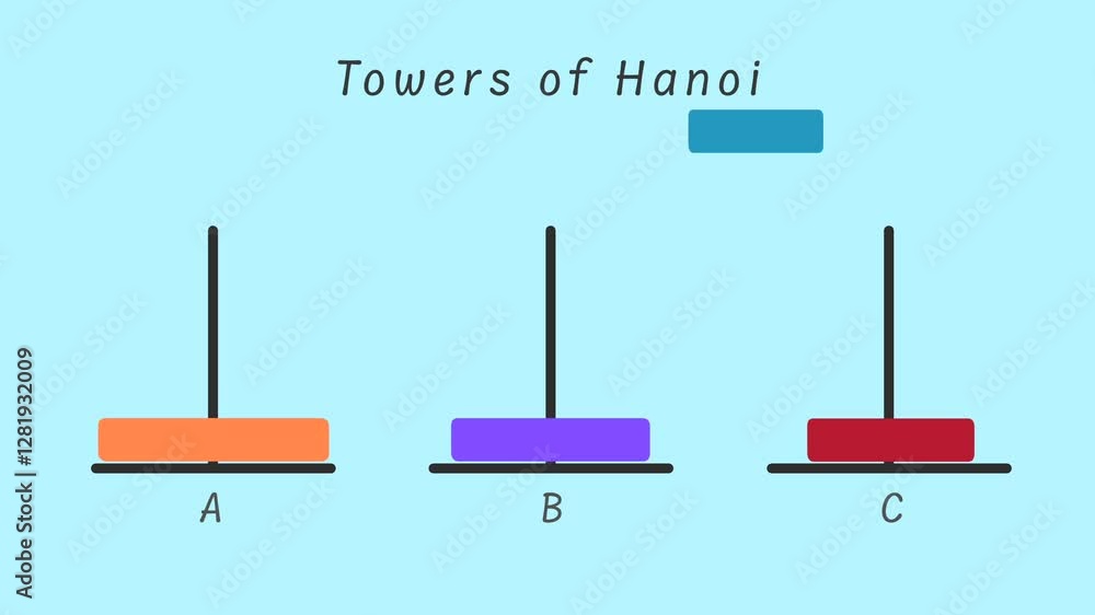 Visual animation of the mathematical „Towers of Hanoi“ puzzle or ...