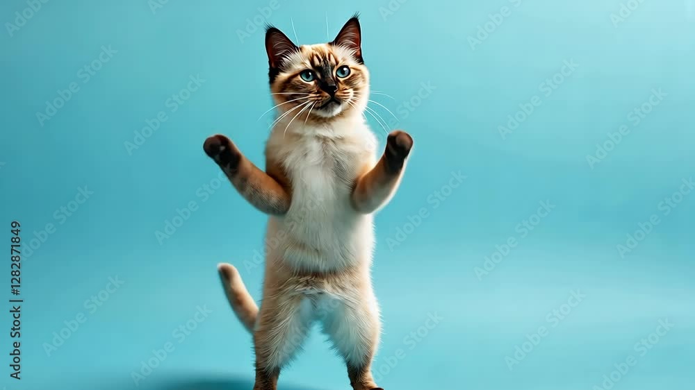 Playful Cat Dancing Against Blue Background Stock Video | Adobe Stock