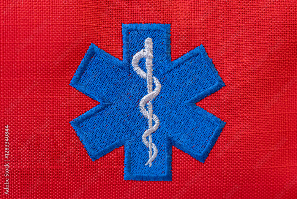 Poster Embroidered Medical Logo – Cross with Snake Symbol – Wall Art ...