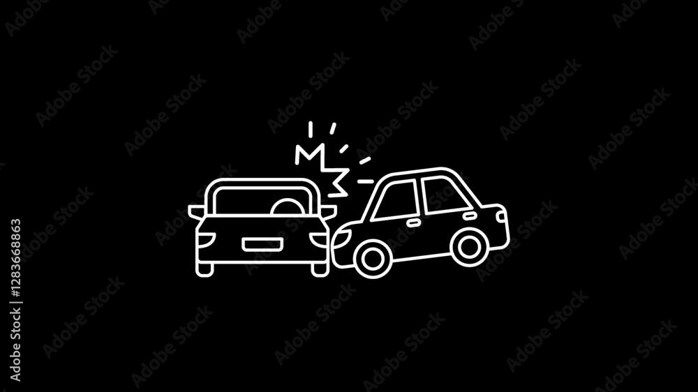 White line animations depicting various accident types, car crashes and ...