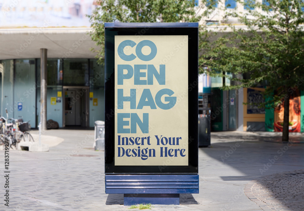 Copenhagen Urban Outdoor Ad Mockup in a Busy Area. Urban panel at ...
