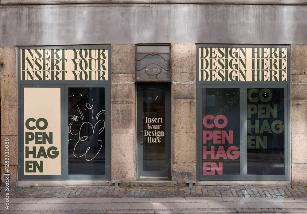 Storefront template with glass and poster options to insert your design ...