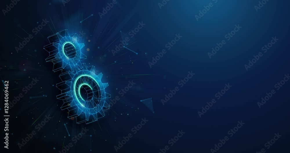 Two Low Poly Gears Spinning Together on the Side. Synergy partnership ...
