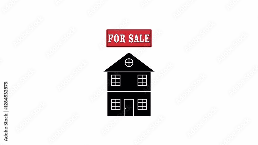 Real Estate House for Sale Animated Sign. Looped animation with an ...