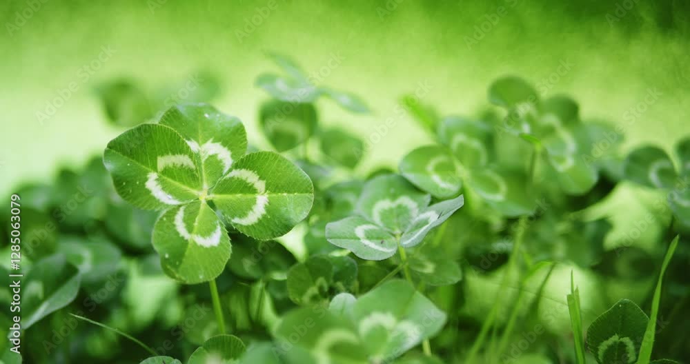 Good luck four leaf clover from meadow of clovers. A rare and unique ...
