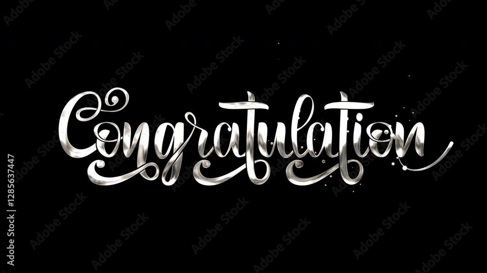 Congratulations. Animation in silver color with particles on the black ...