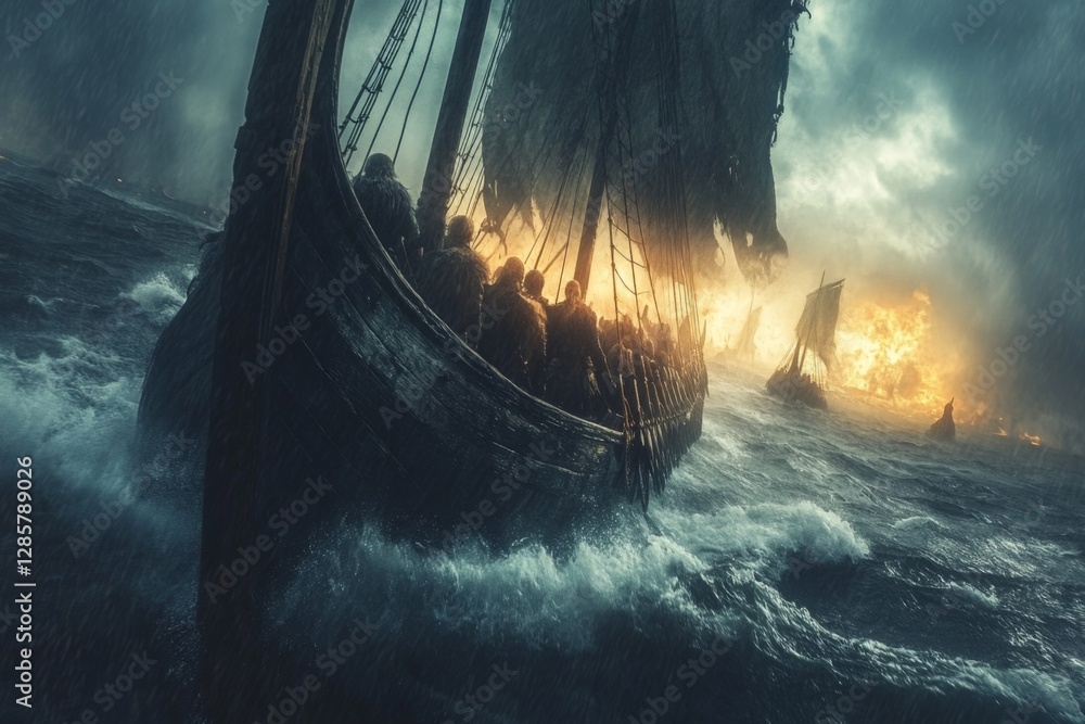 Poster Forces clash on turbulent seas as sailors navigate chaos and ...