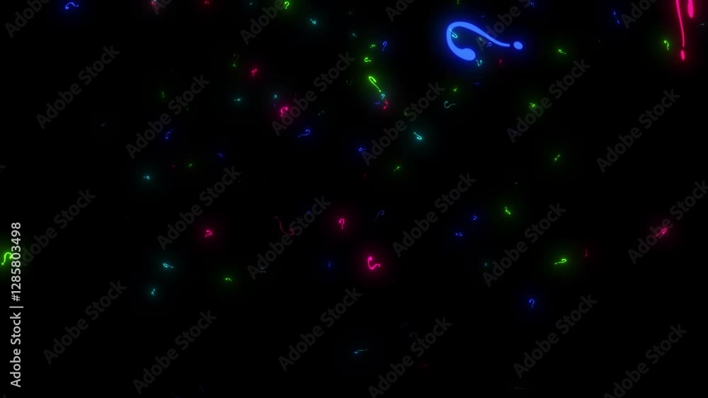 Multi Color Question Mark Rising And Jumping On Black Screen Background ...