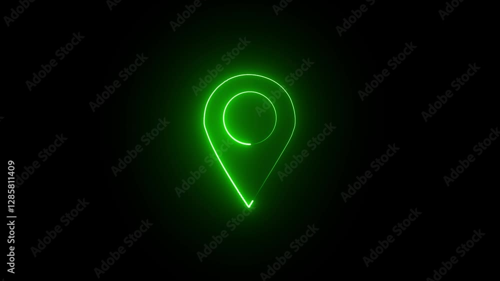 glowing neon Location indicator and location icon animation. GPS location pointer with radio ...