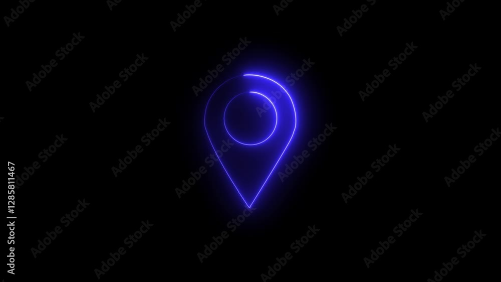 glowing neon Location indicator and location icon animation. GPS ...