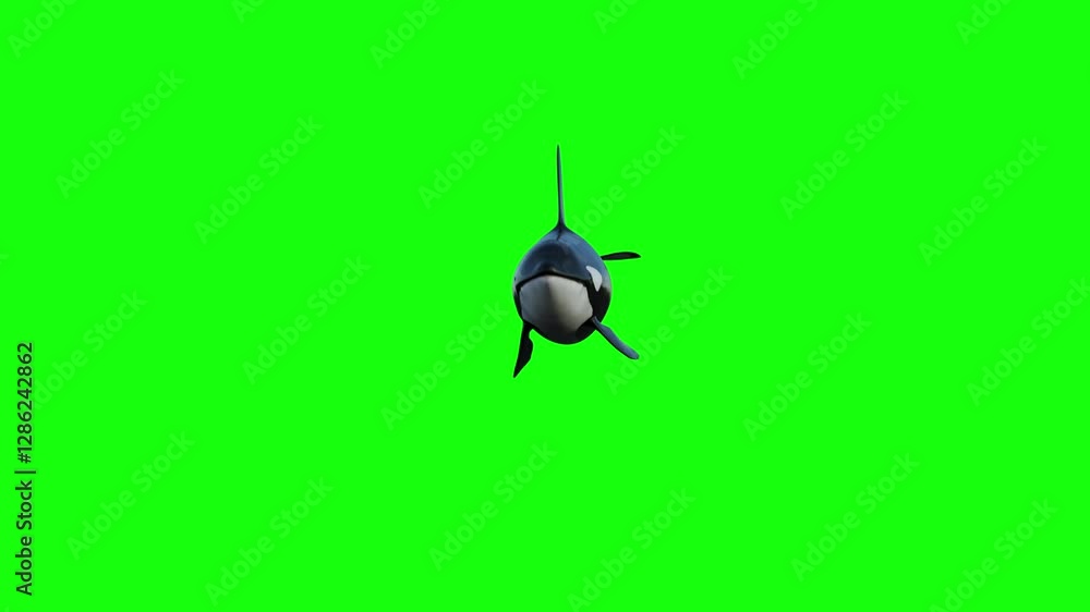 A high-quality animation of an orca (killer whale) swimming and passing ...