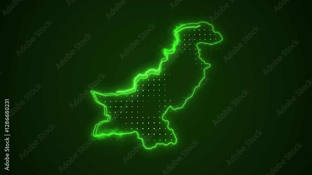 3D Moving Neon Green Pakistan Map Borders Outline Loop Background Stock ...