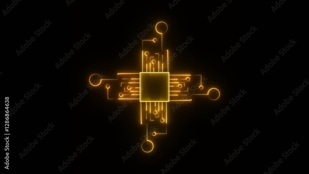 Concept animation of turning on of CPU microprocessor in motherboard ...