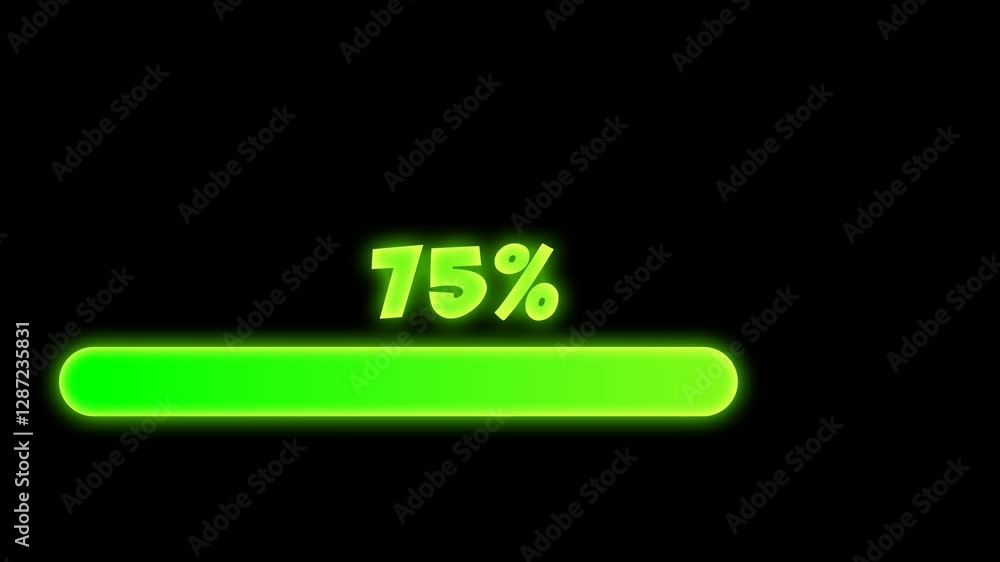 Green loading bar icon with animation from 0 to 100%, loading and ...