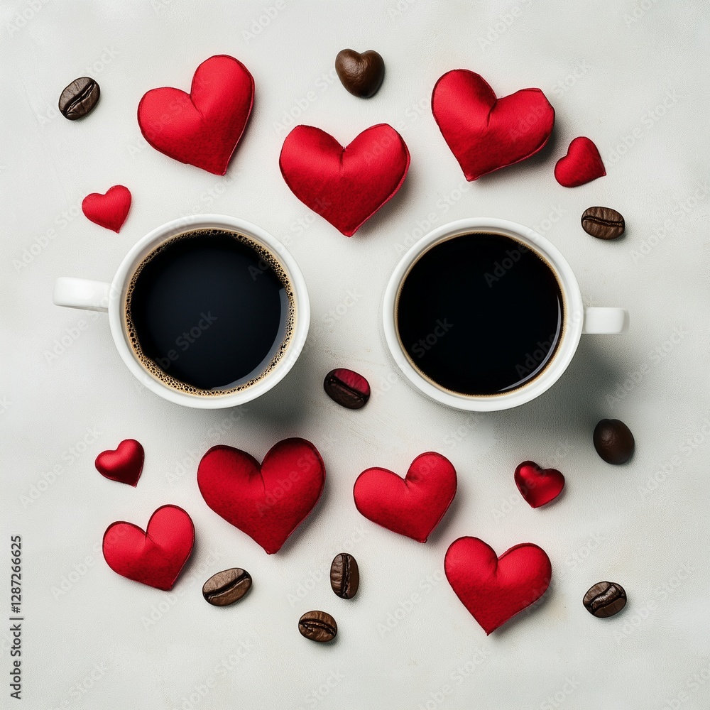 Fotografie, Obraz Top View, Savoring love romantic coffee moment with ...