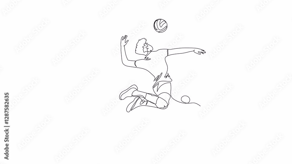 Hand-Drawn One-Line Animation of a Man Jumping and Hitting a Volleyball ...