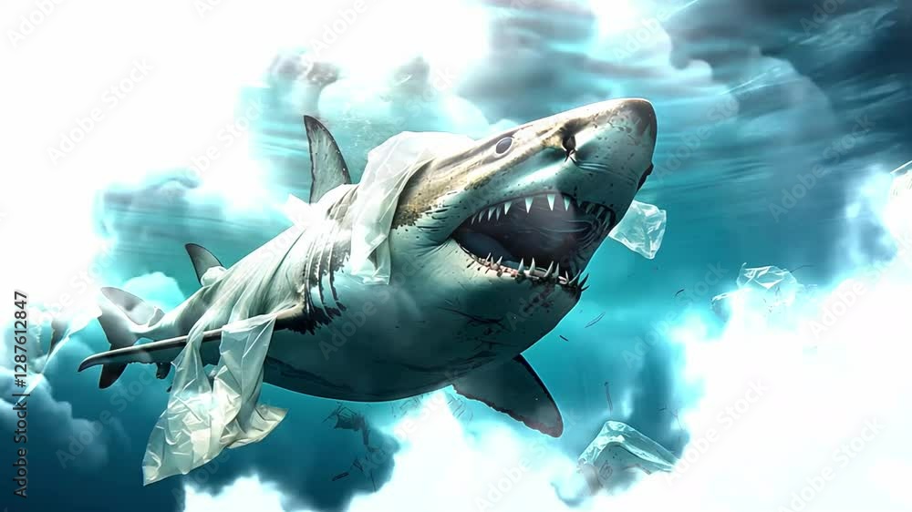 Ocean Predator's Plight: A digitally crafted image depicting a majestic ...