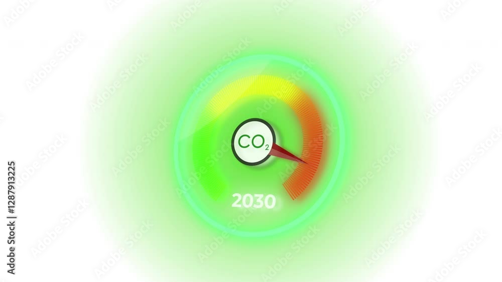 3D digital dashboard of CO2 level gauge percentage. Increasing the ...