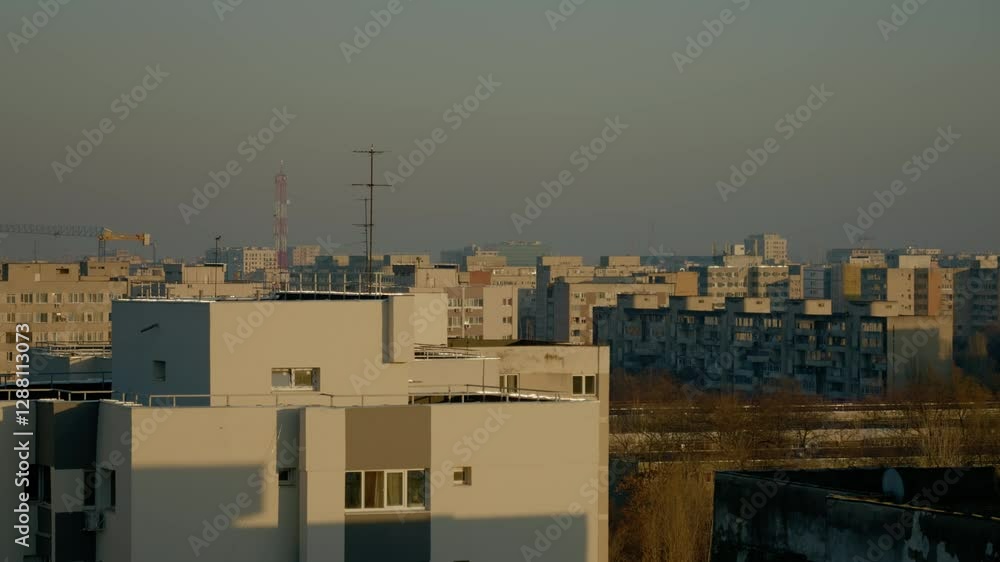 View the expansive skyline of Bucharest, showcasing residential ...