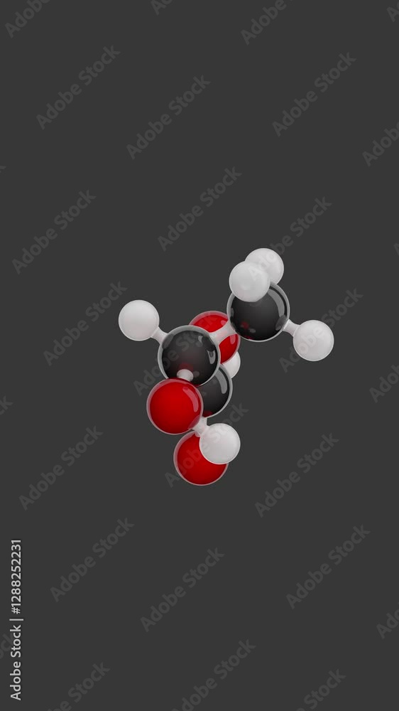 Molecule of Lactic acid. Animated chemical 3D Model: Ball and stick ...