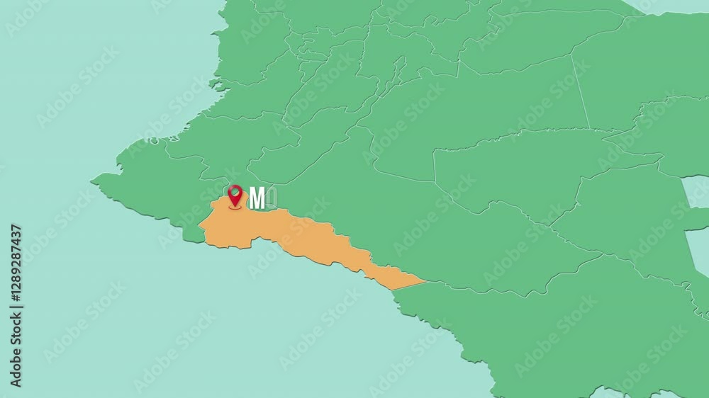Mapa de Colombia con división política resaltando el estado Mocoa con ...