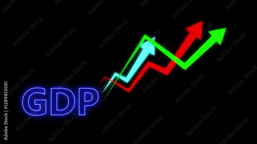 Businessman showing animation of GDP sign with up arrow graph and chart. GDP Growth concept ...