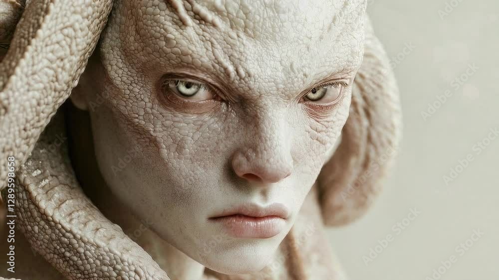 Beautiful Scaled Humanoid Alien with Tentacles Staring at the Camera ...