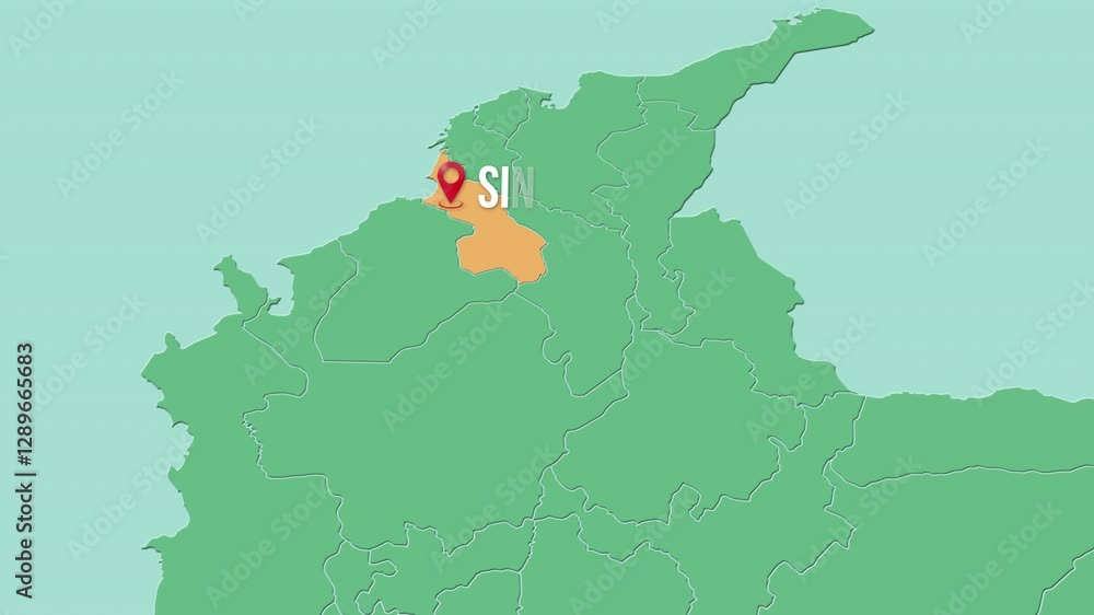 Mapa de Colombia con división política resaltando el estado Sucre con ...