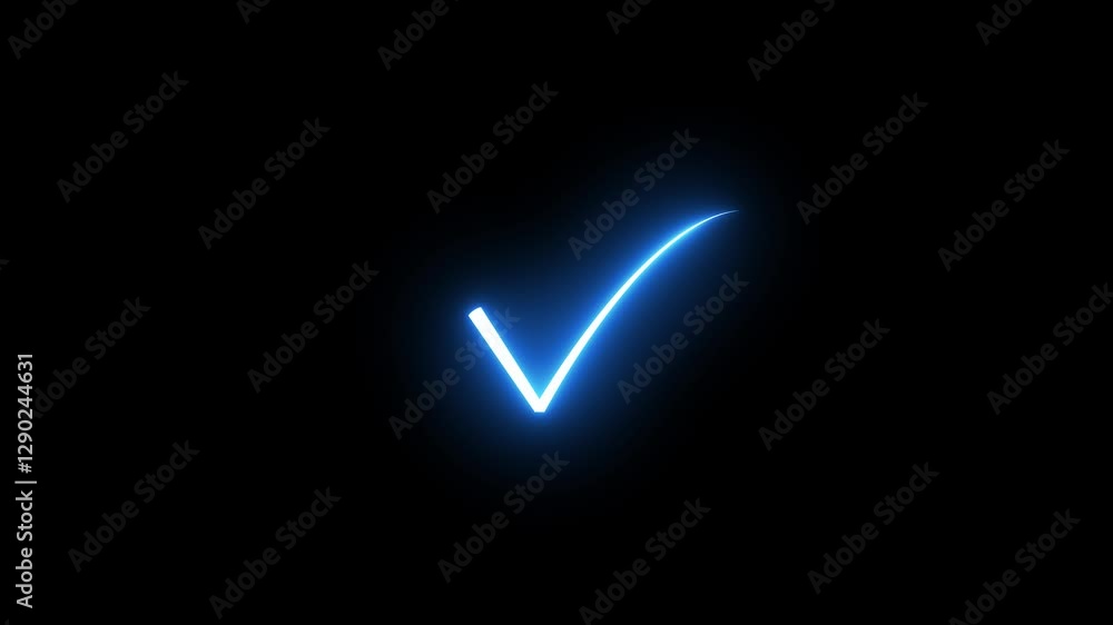 Glowing neon blue color check mark animation icon tick sign accept ...