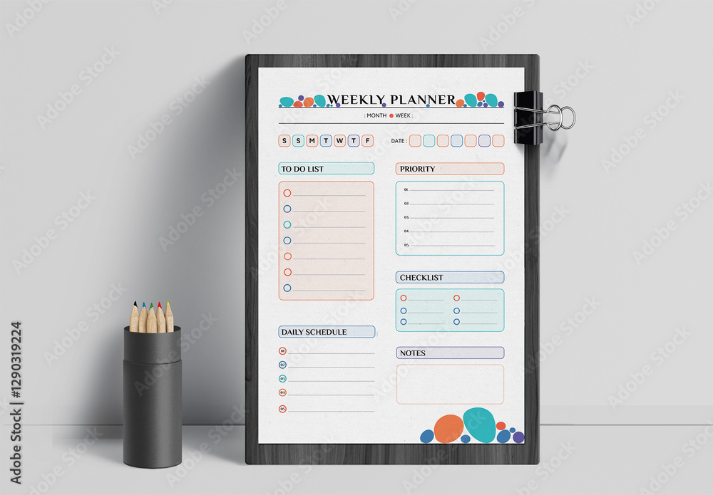Minimal Weekly Planner Design With Colourful Pebbles Stock Template ...