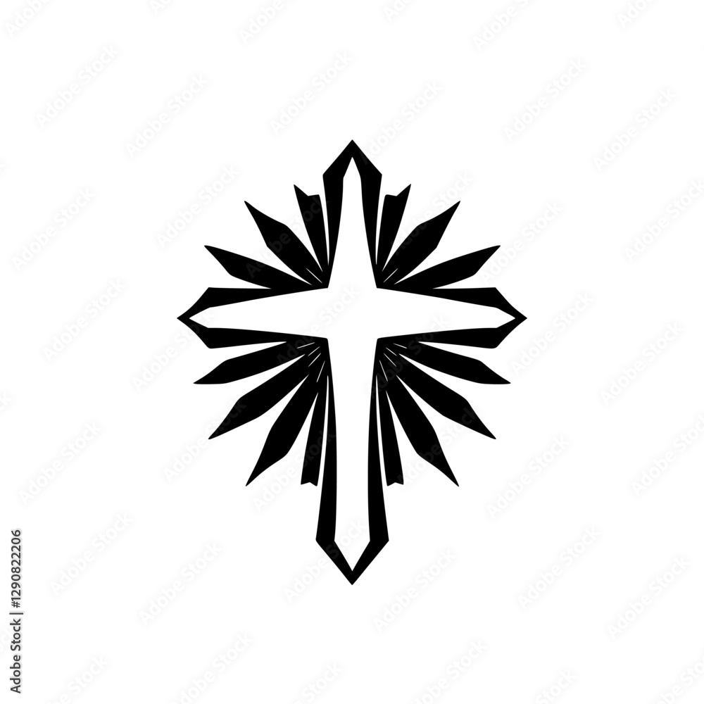 Poster Stylized Black and White Cruciform Image of Sunburst Cross ...
