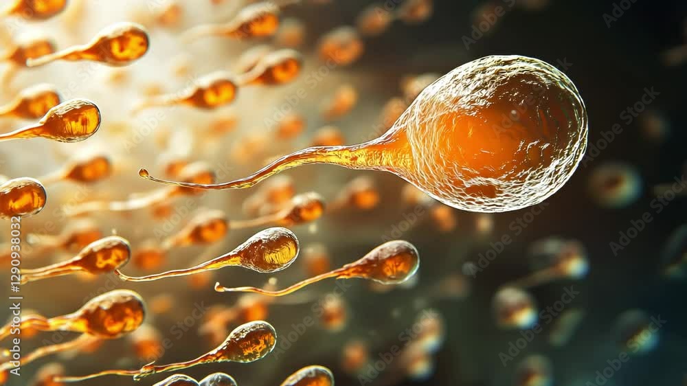 A microscopic of sperm cells swimming toward an egg cell, The natural ...