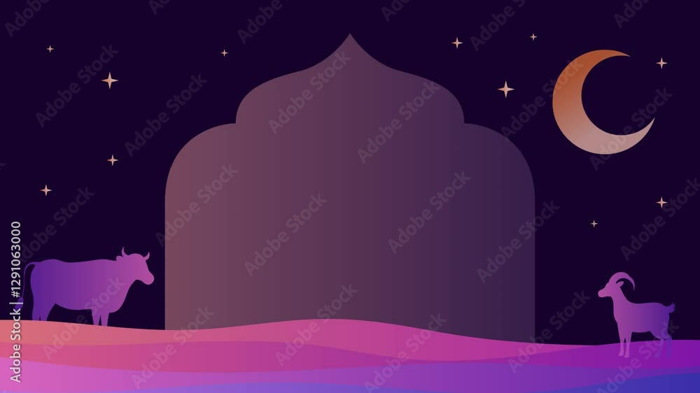 Flat design animation illustration for Eid and Ramadan. For greeting ...