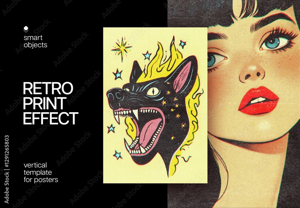 Retro Halftone Printer Design Poster Effect Mockup Stock Template ...