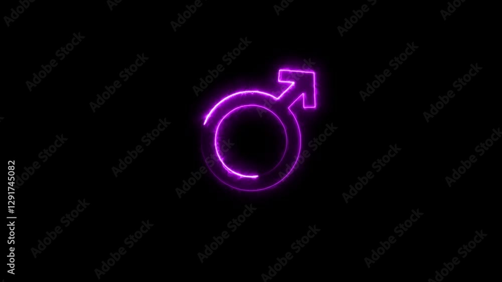Neon Male Icon Gender Symbol on Alpha Channel Flashing Pictogram ...