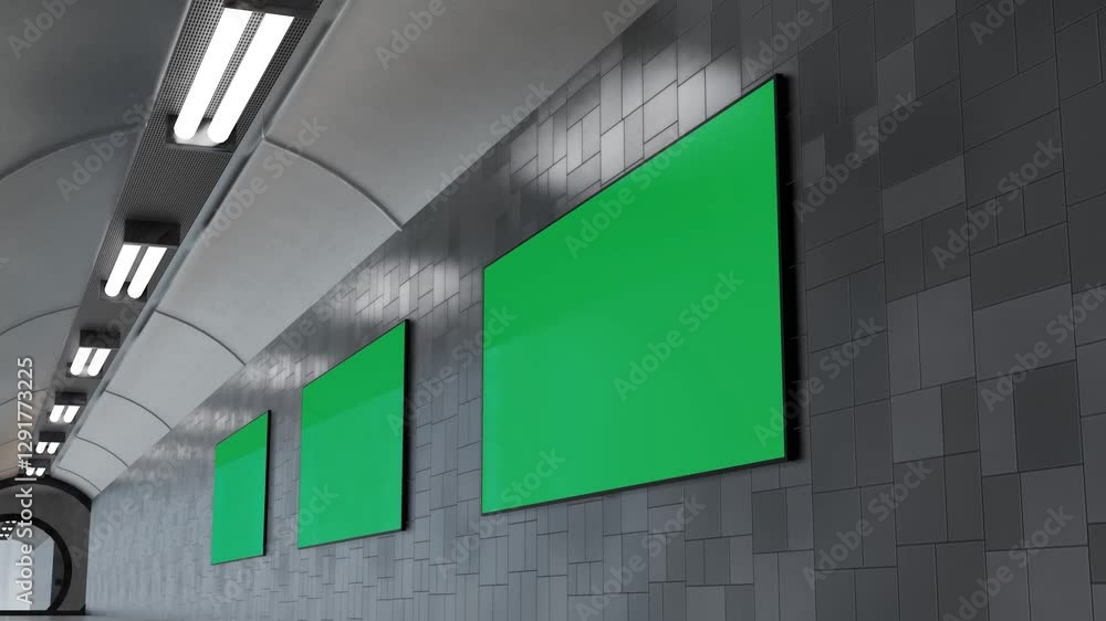 Modern underground tunnel Advertising horizontal billboard with green ...