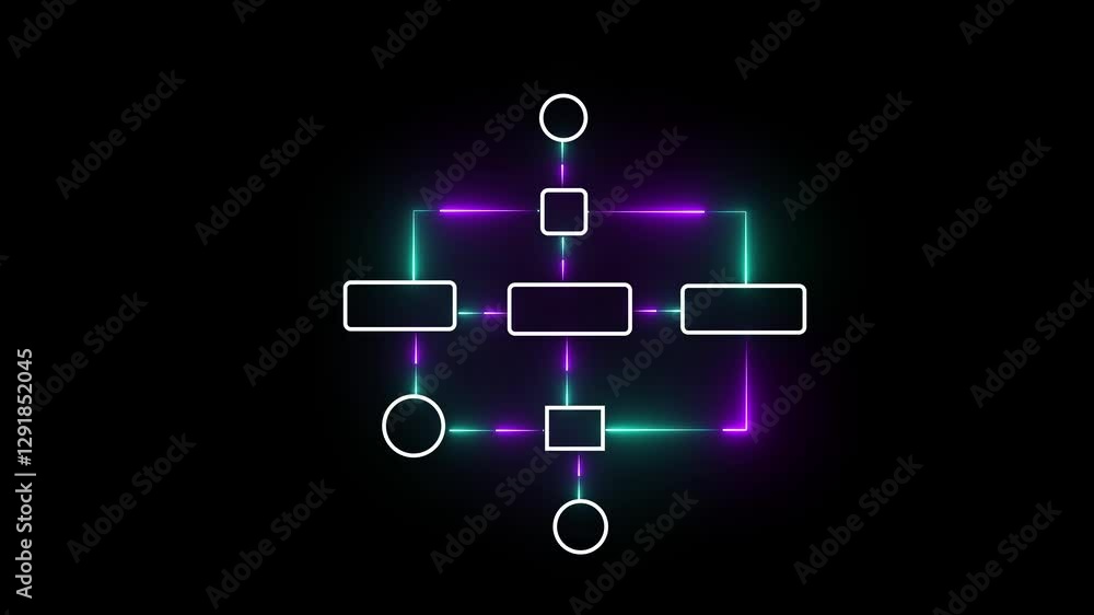 Neon glowing Block diagram, analysis scheme analysis scheme, logical, algorithm, flow chart ...